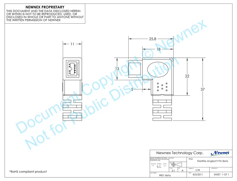 1394 FireWire Right Angle Cables