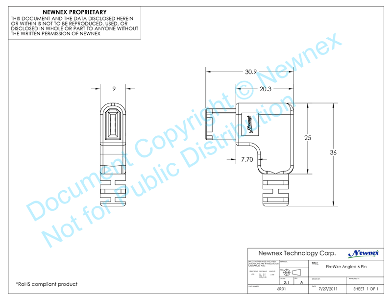 1394 FireWire Right Angle Cables