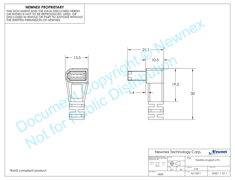 1394 FireWire Right Angle Cables