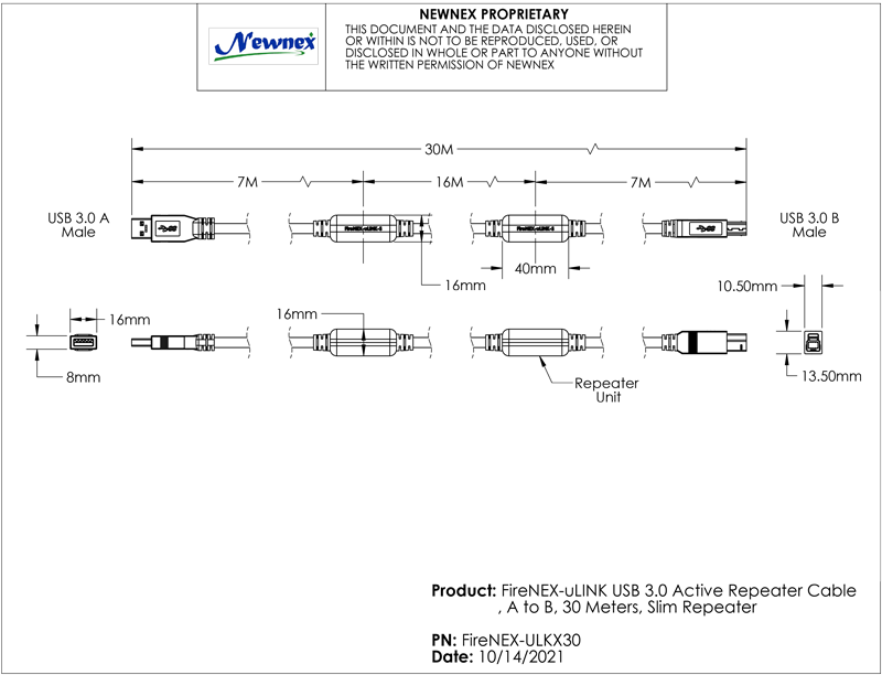 Active USB 3.0 Extender Cable | A to B | 25 ft | 50 ft | 100 Ft