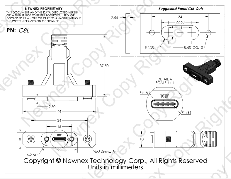 USB C Panel Mount Cable Supports USB 3.2, Power Delivery and Display